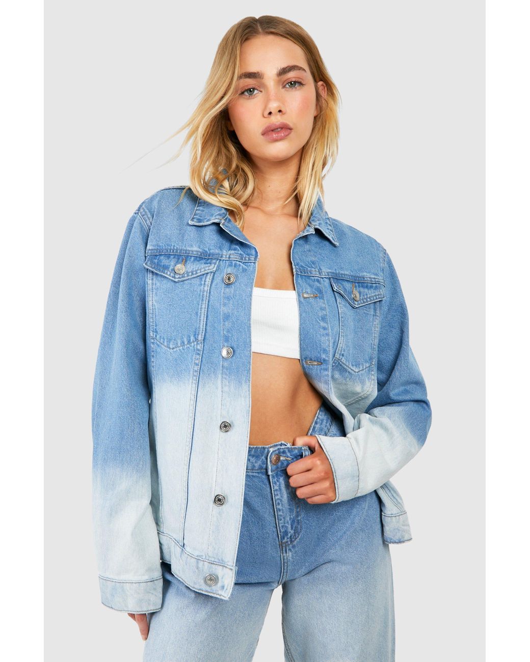 Boohoo Light Wash Ombre Denim Jacket in Blue | Lyst UK