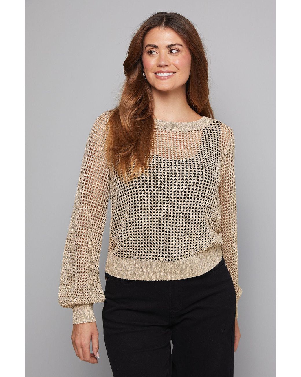 Wallis Crochet Metallic Crew Neck Jumper | Lyst UK