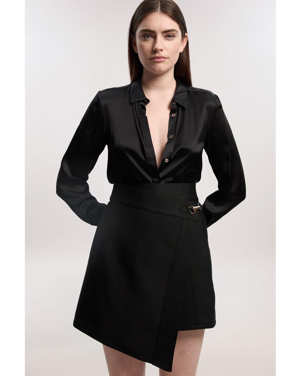 Karen Millen Figure Form Bandage Asymmetric Mini Skirt in Black | Lyst UK