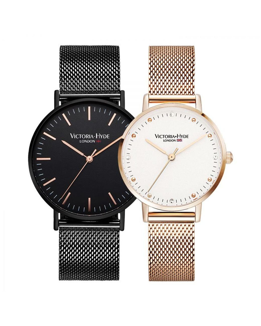Victoria Hyde London Couple Watches Gift Set Black Rose Gold Stainless ...