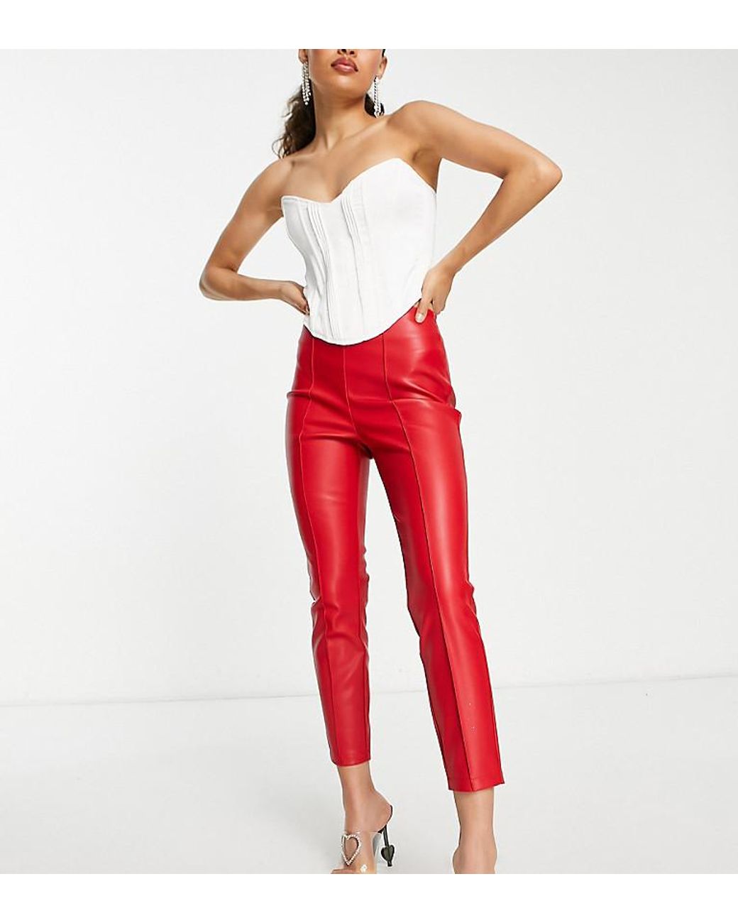 ASOS Design Cigarette Faux Leather Trouser in Red Lyst UK