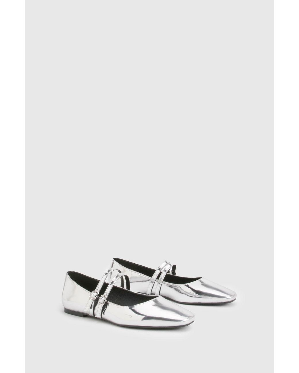 Boohoo Wide Fit Double Strap Mary Jane Ballet Flats in White | Lyst UK
