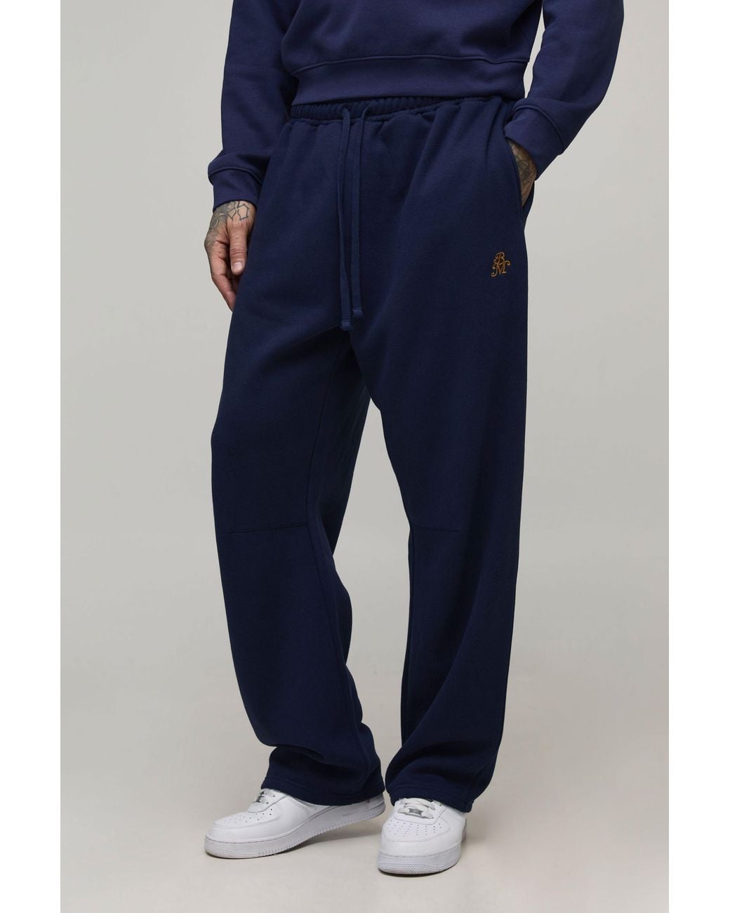 BoohooMAN Tall Baggy Bm Scroll Barrel Fit Joggers in Blue for Men | Lyst UK