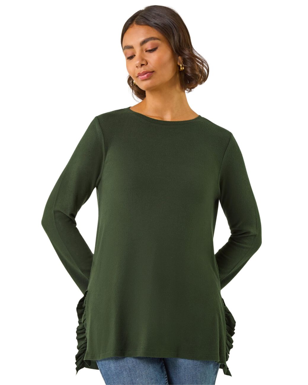 Roman Soft Touch Side Ruffle Top in Green | Lyst UK