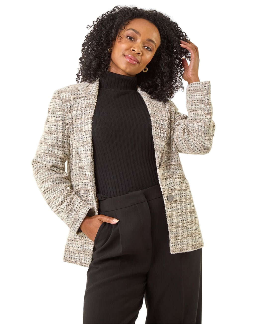 Roman Petite Collared Boucle Jacket in Black | Lyst UK
