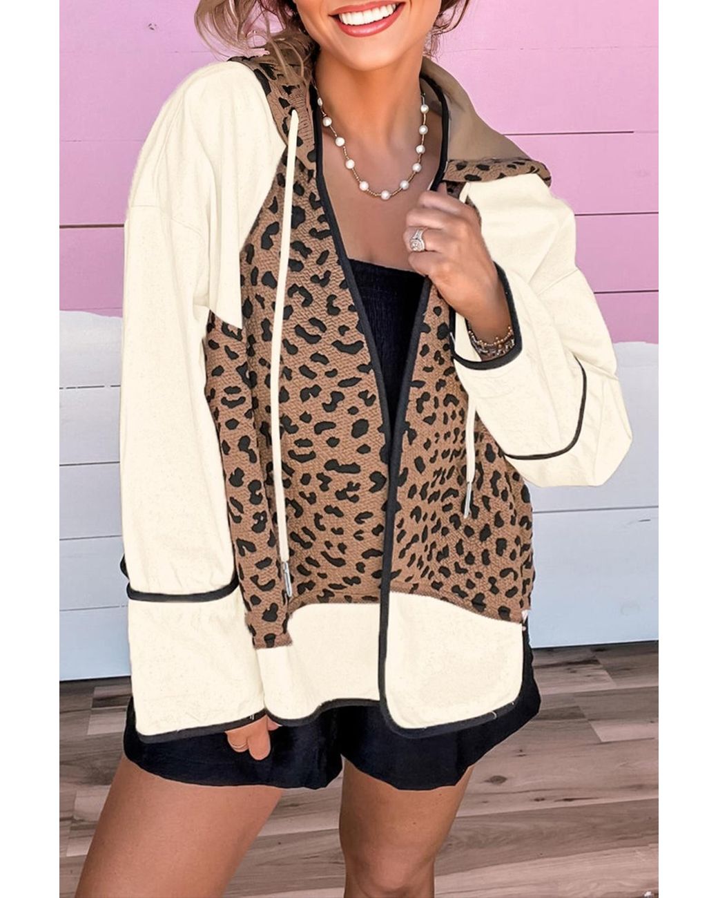 Everyday the Label Hooded Leopard Print Jacket in Black | Lyst UK