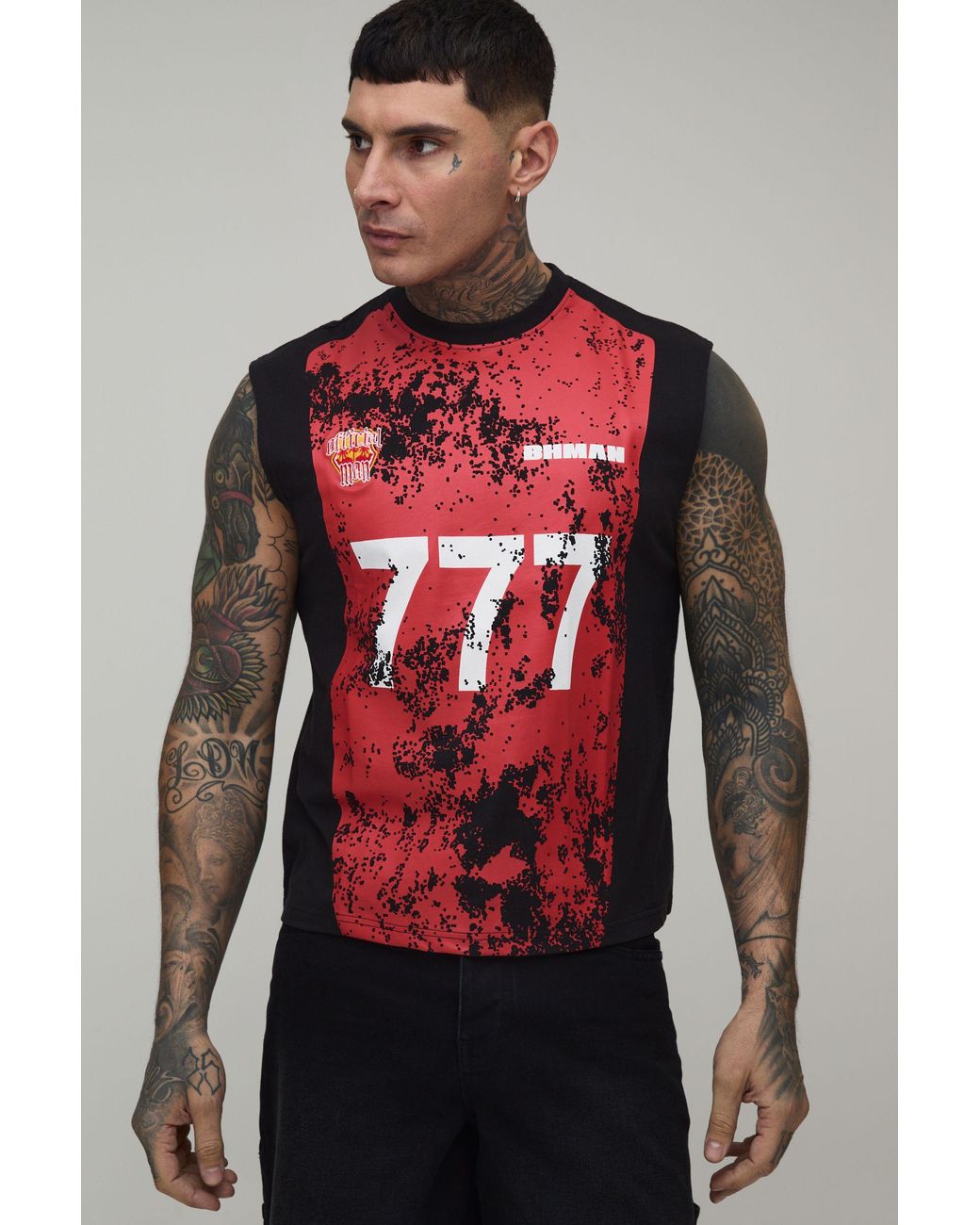 BoohooMAN Tall Crackle Print Sports Boxy Fit Tank in Red for Men | Lyst UK