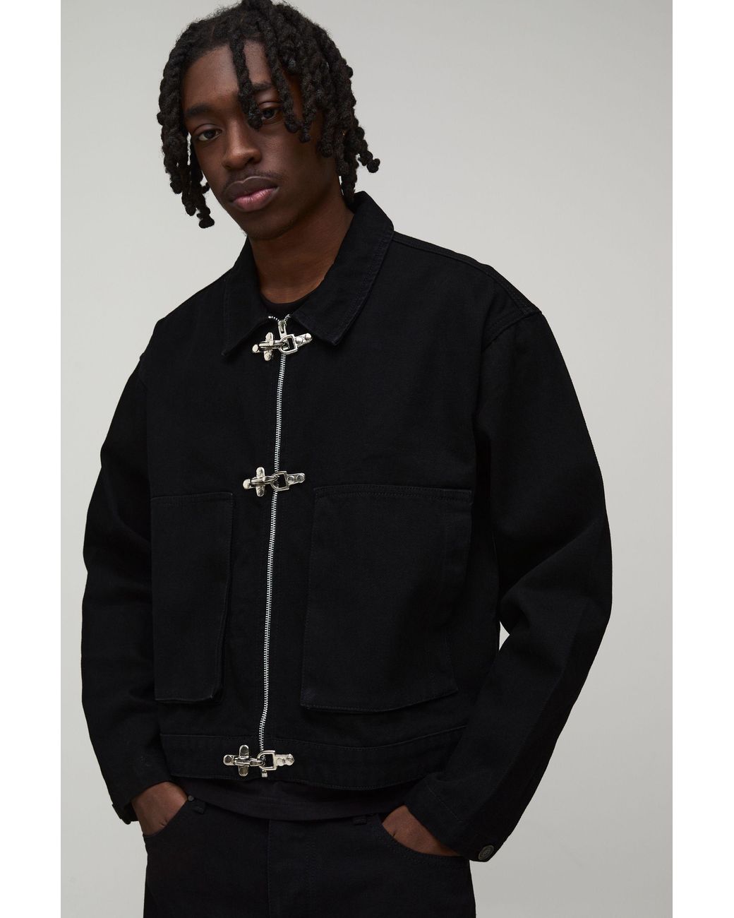 BoohooMAN Clasp Detail Boxy Denim Co-Ord Jacket in Black for Men | Lyst UK
