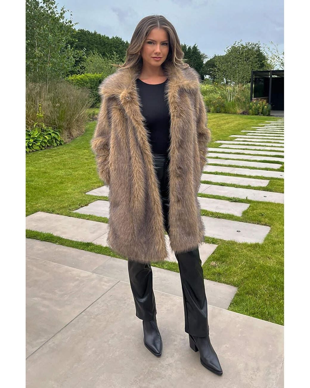 AX Paris Faux Fur Long Jacket in Green | Lyst UK