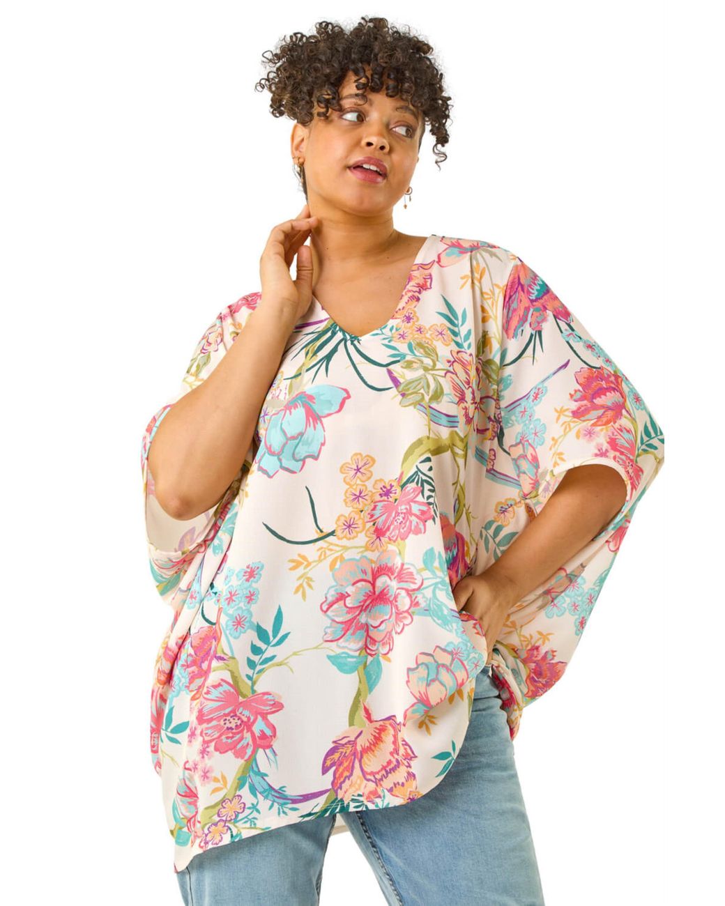 Roman Curve Floral Cocoon Woven Top in White | Lyst UK