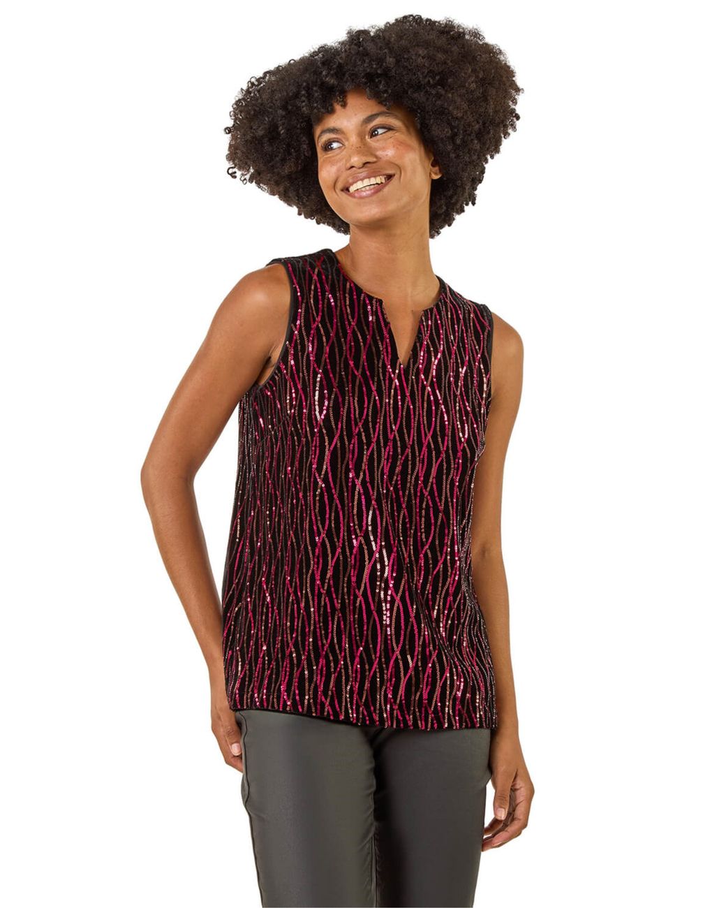 Roman Sequin Velvet Vest Top in Red | Lyst UK