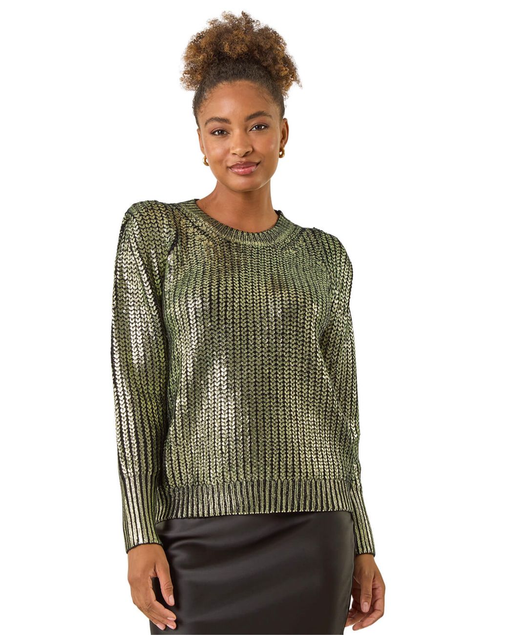 Roman Metallic Crew Neck Knit Jumper in Green | Lyst UK