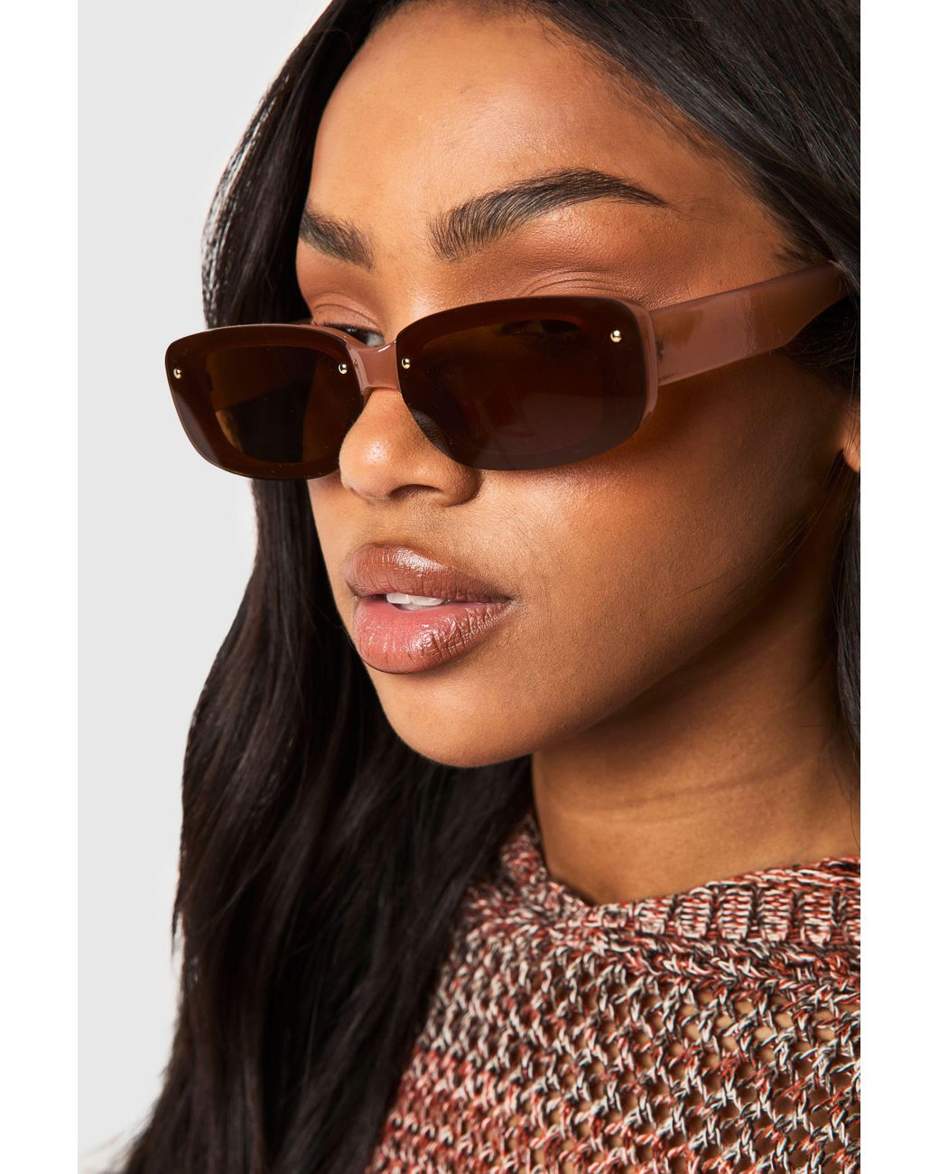 Boohoo Frameless Rectangle Sunglasses in Black | Lyst UK