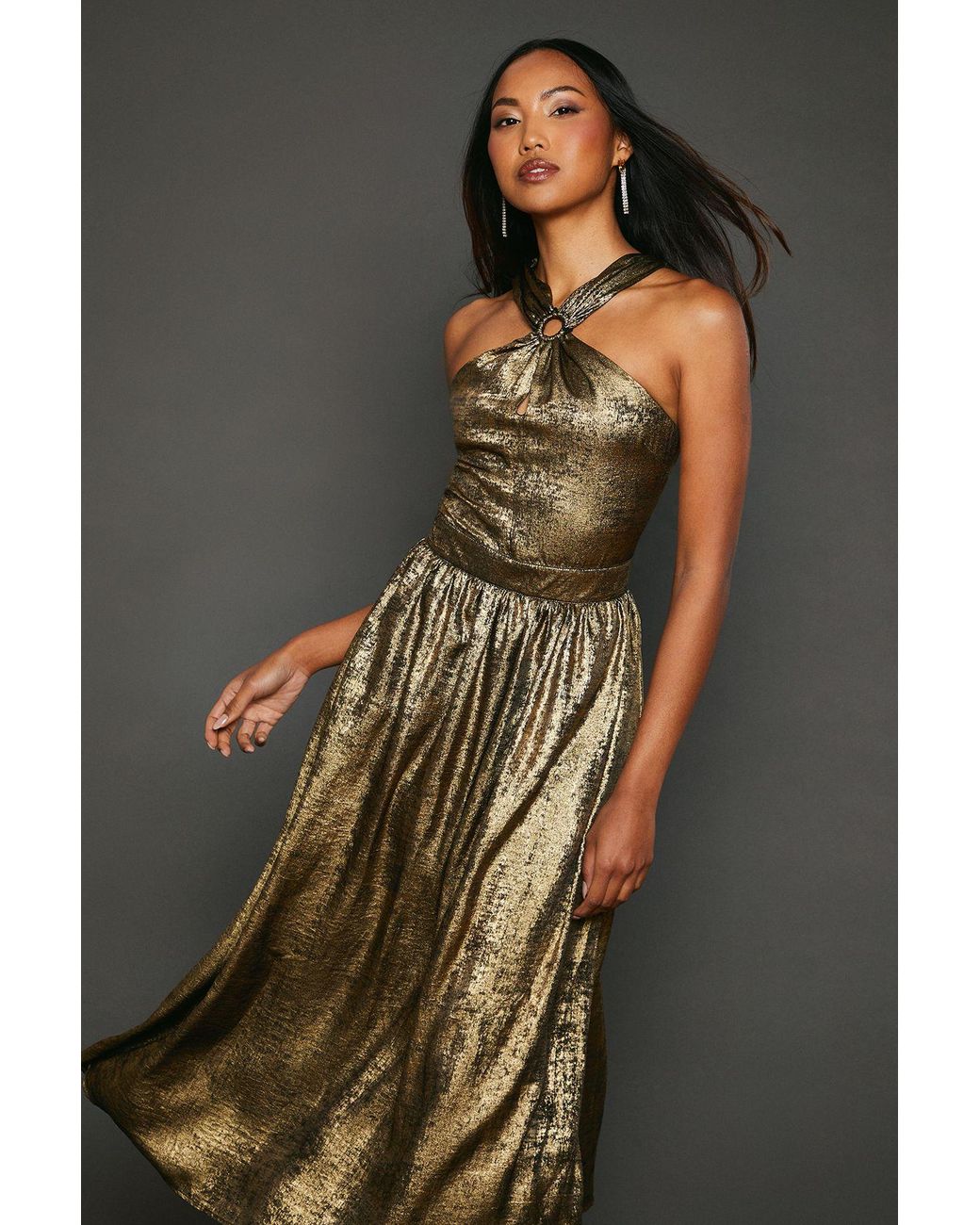 PRINCIPLES Metallic Halter Neck Midi Dress | Lyst UK