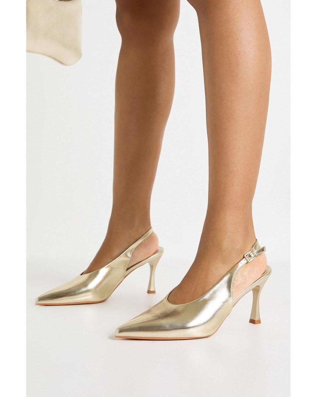 Boohoo V Cut Slingback Court Shoes in Metallic | Lyst UK