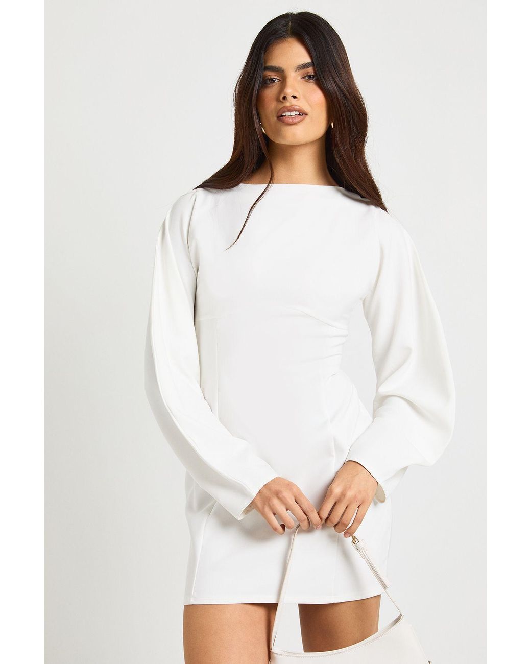 Boohoo Structured Flare Sleeve Mini Shift Dress in White | Lyst UK