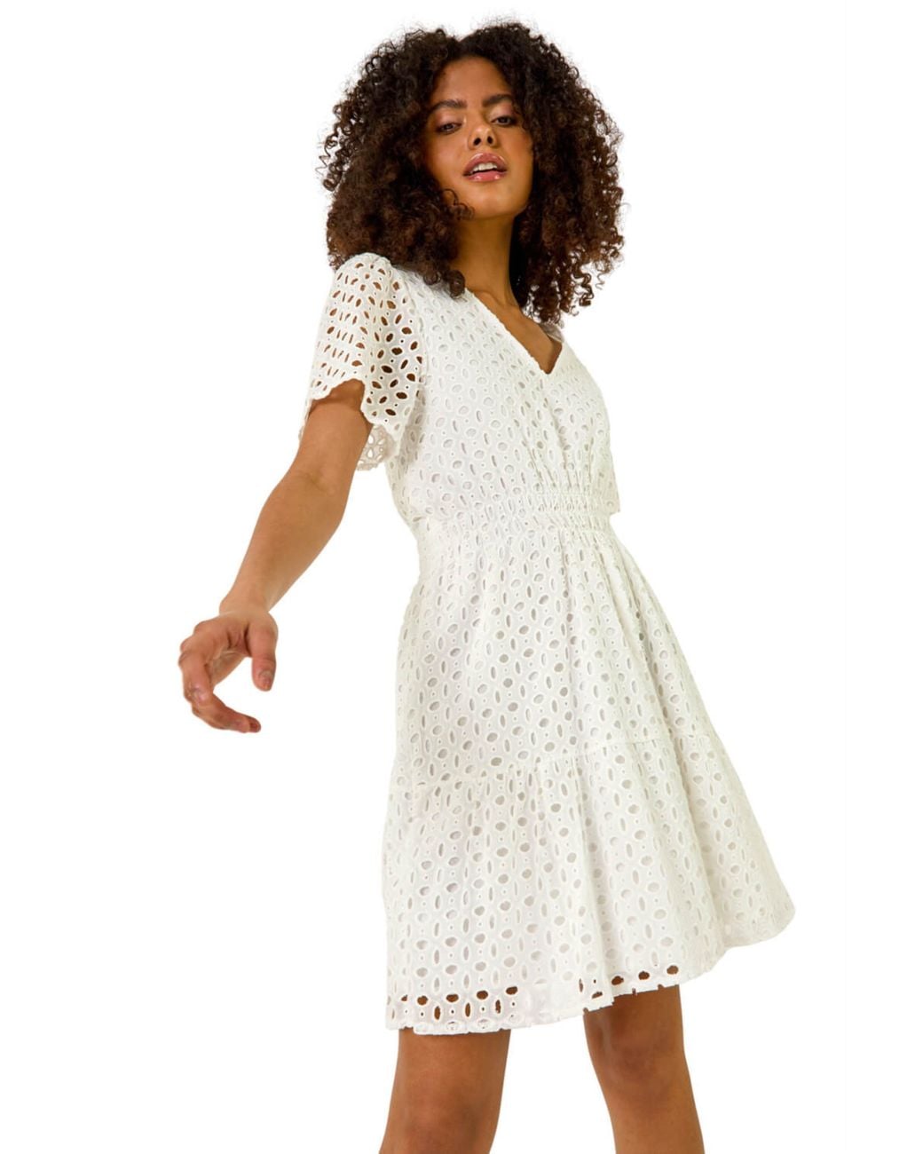 D.u.s.k Broderie Anglaise Tiered Dress in White | Lyst UK