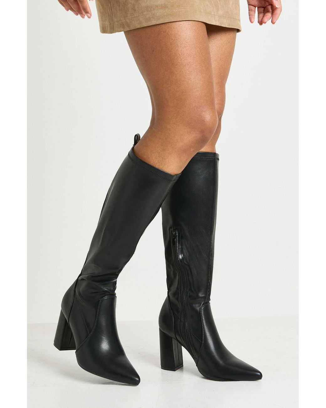 Boohoo Block Heel Knee High Boots in Black | Lyst UK