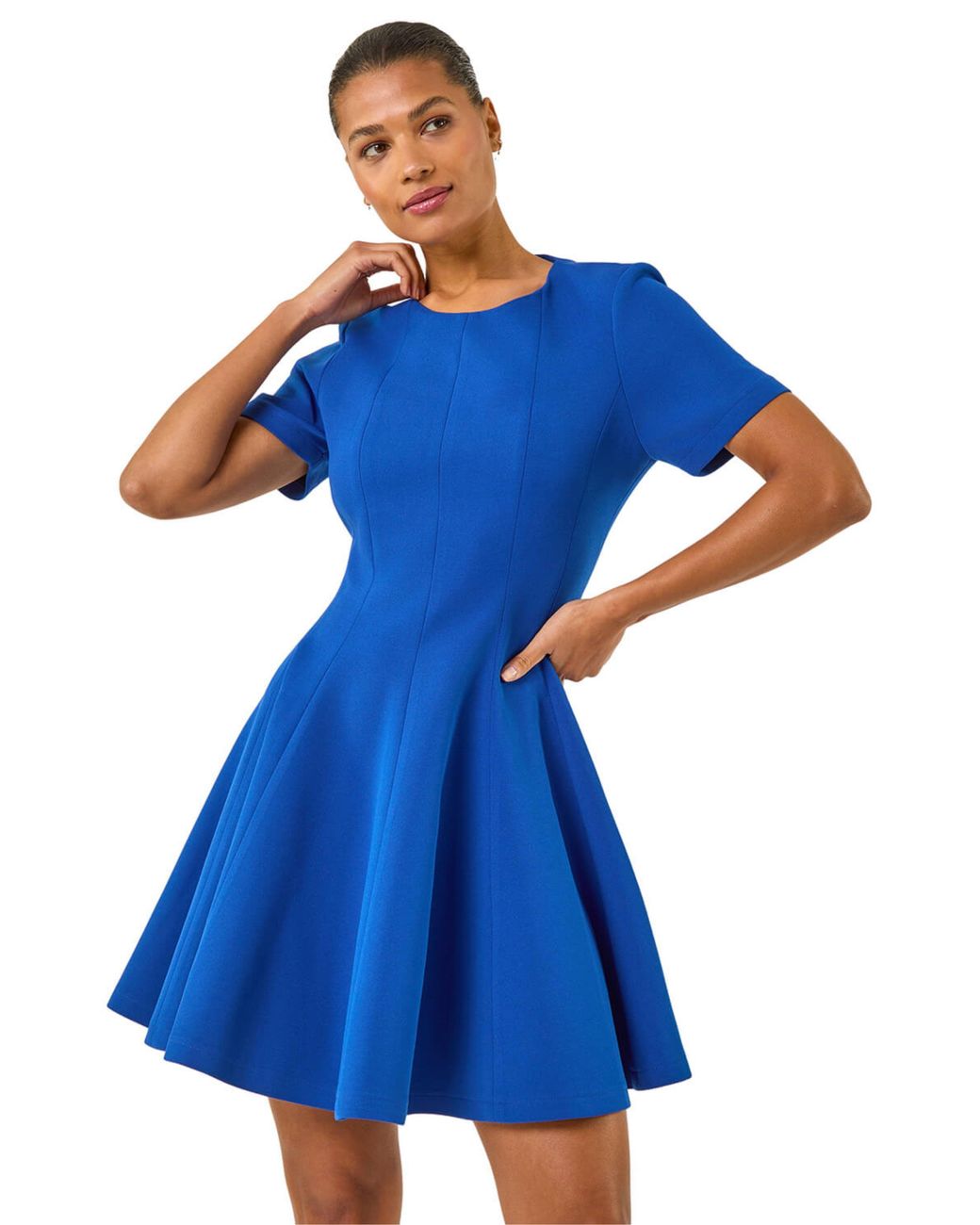 Roman Panel Flared Stretch Dress in Blue | Lyst UK