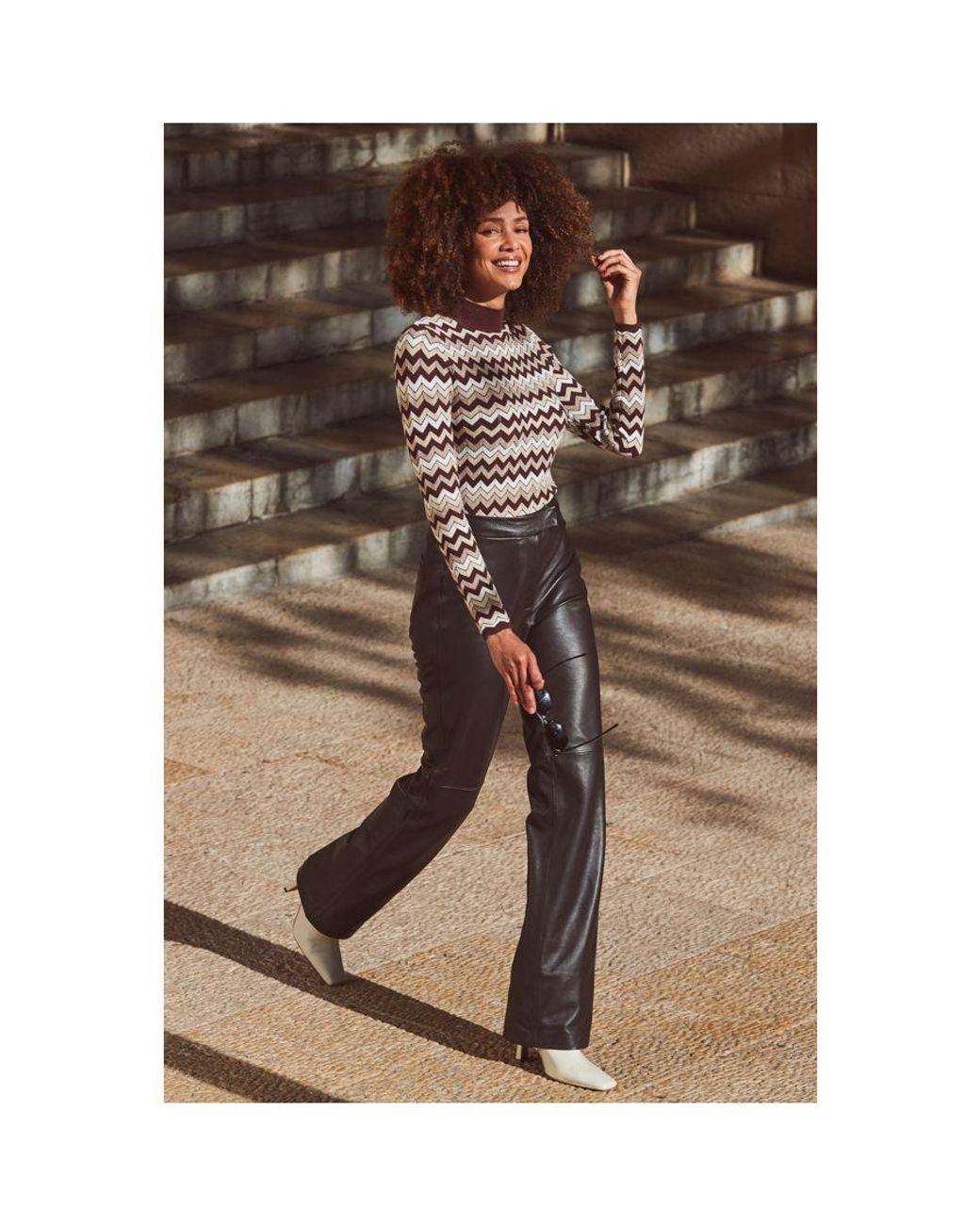Sosandar Chocolate Metallic Chevron High Neck Jumper in Brown | Lyst UK