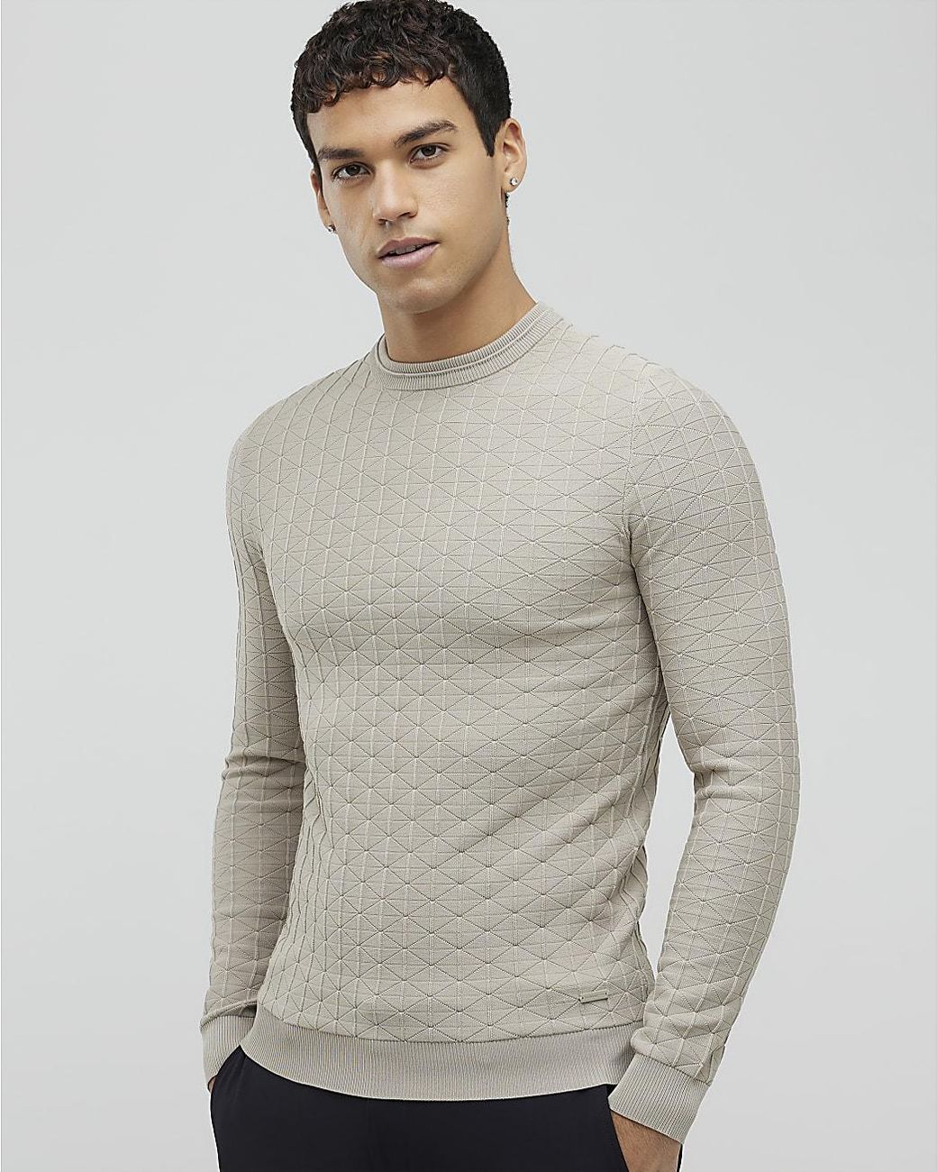 River Island Jumper Muscle Fit Textured in Grey for Men | Lyst UK