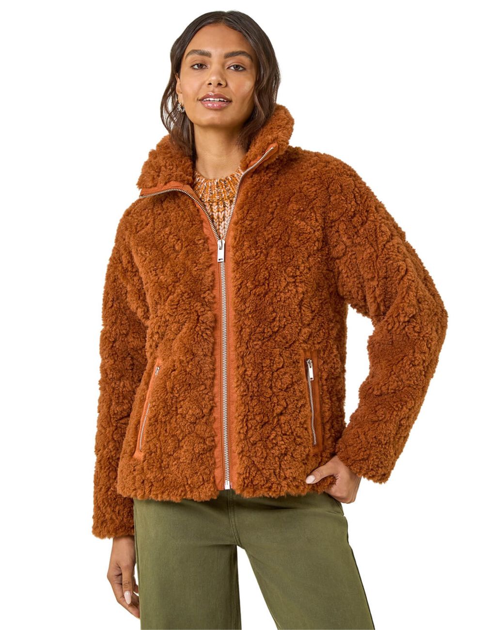 Roman Teddy Borg Bomber Coat in Brown | Lyst UK