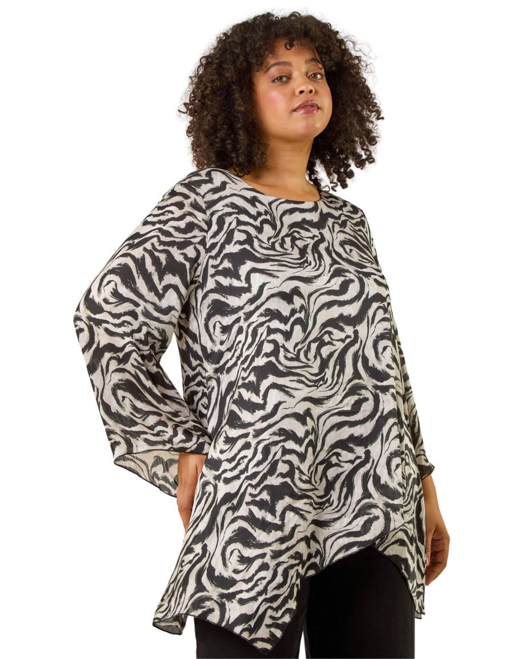 Roman Curve Abstract Print Tunic Top in Black | Lyst UK