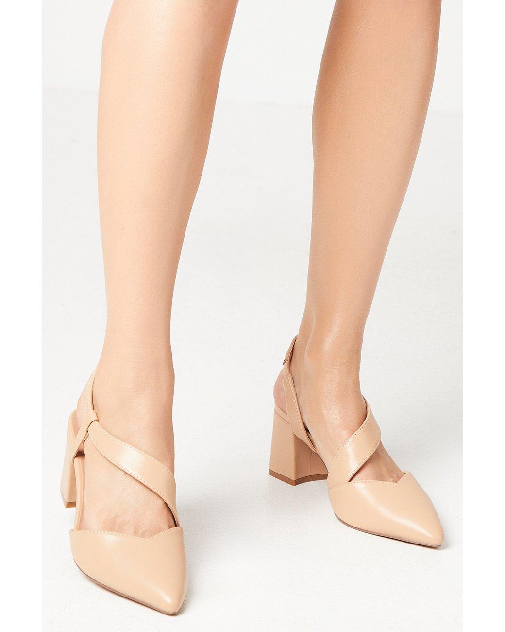 Wallis Wide Fit Eve Asymmetric Strap Block Heel Pointed Court Shoes in ...