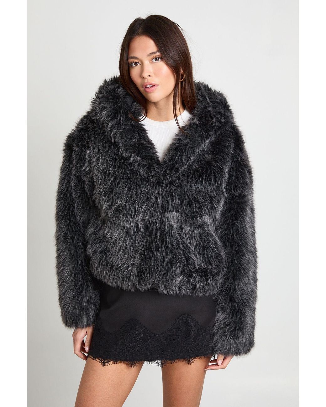 Boohoo Short Fur Jacket in Black | Lyst UK