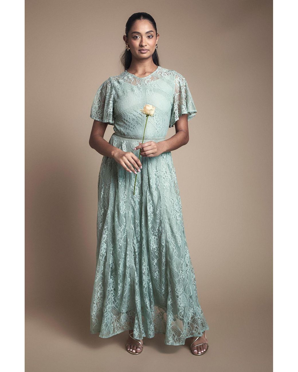 Oasis Angel Sleeve Lace Bridesmaid Dress in Green | Lyst UK