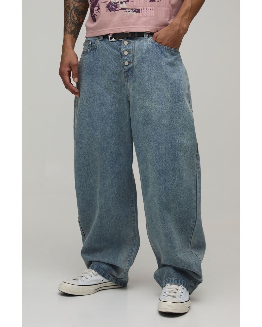 BoohooMAN Stonewash Balloon Fit Jeans in Blue for Men | Lyst UK