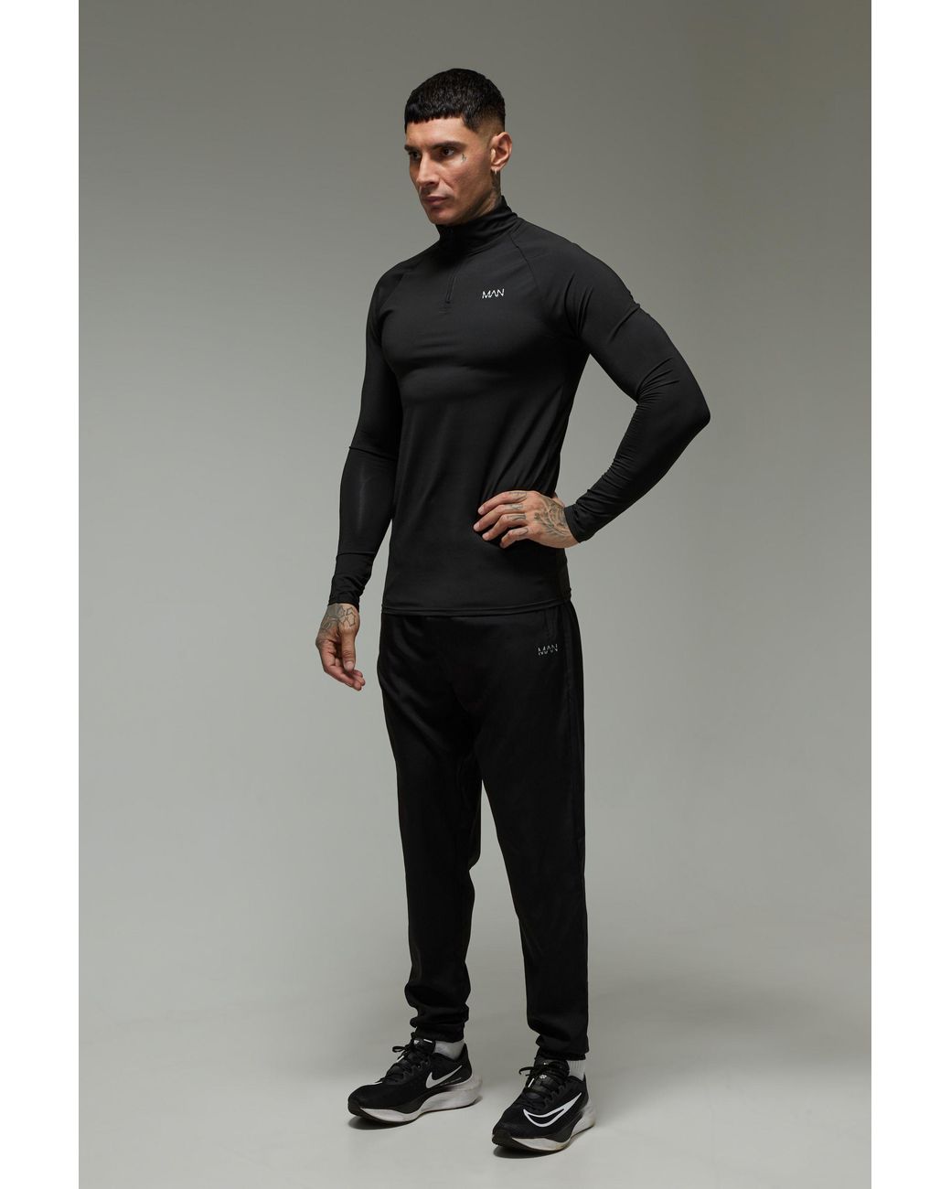 BoohooMAN Tall Active Regular Fit Quarter Zip And Jogger Tracksuit in ...