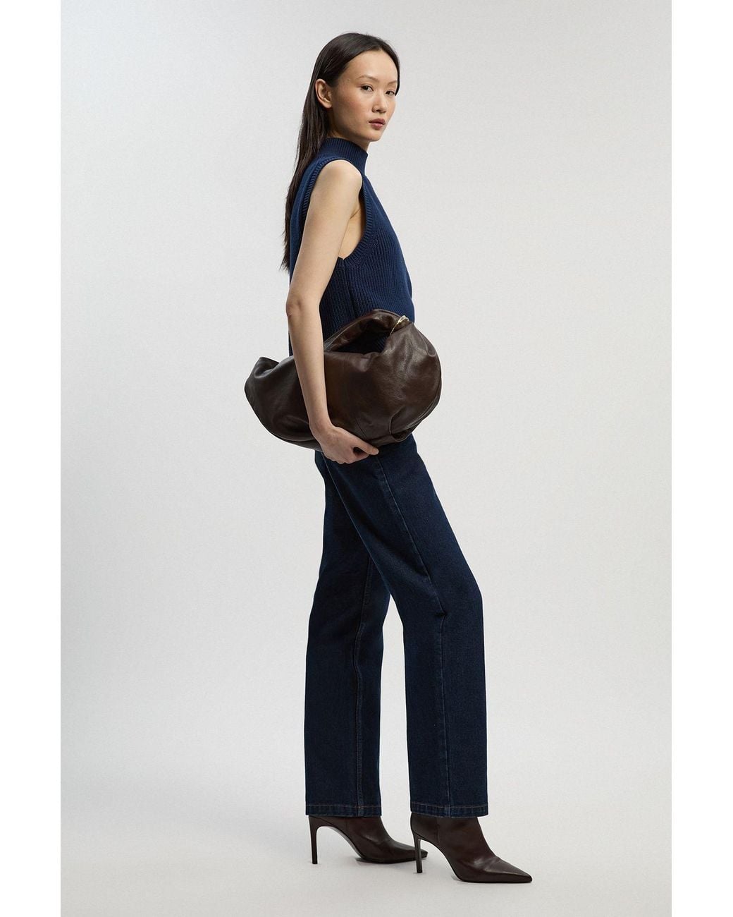 Karen Millen Demin High Waist Straight Leg Jean in Blue | Lyst UK