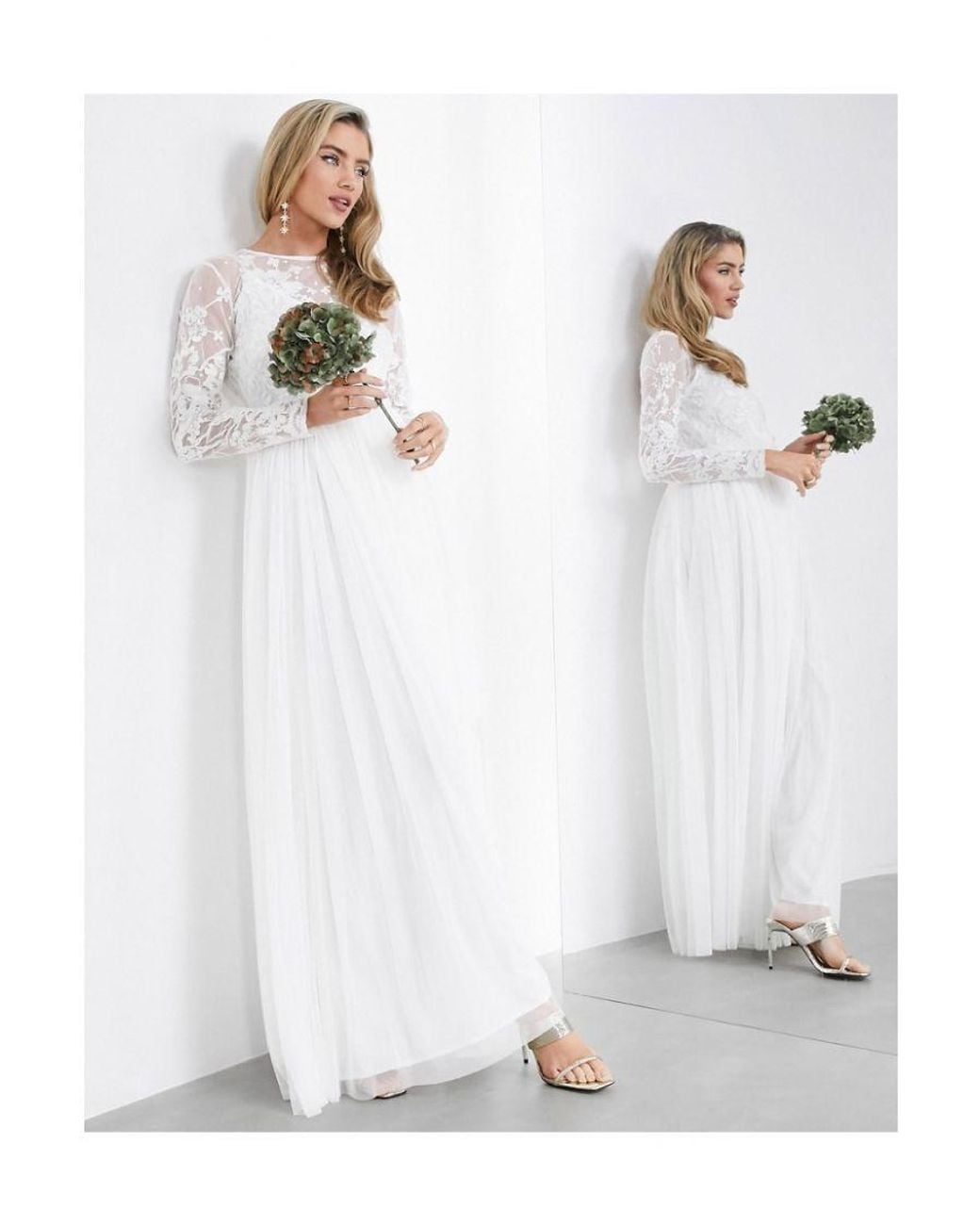 ASOS Ayla Embroidered Bodice Maxi Wedding Dress in White | Lyst UK