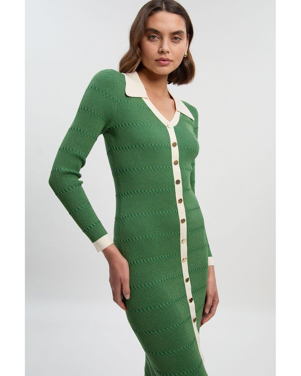 Karen Millen Petite Viscose Rib Stitch Detail Contrast Colour Button ...