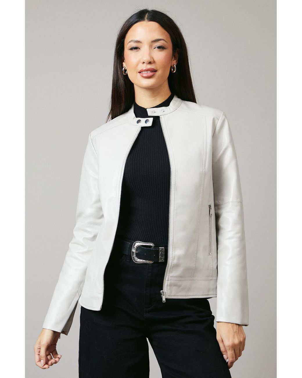 PRINCIPLES Collar Detail Faux Leather Jacket in Black | Lyst UK