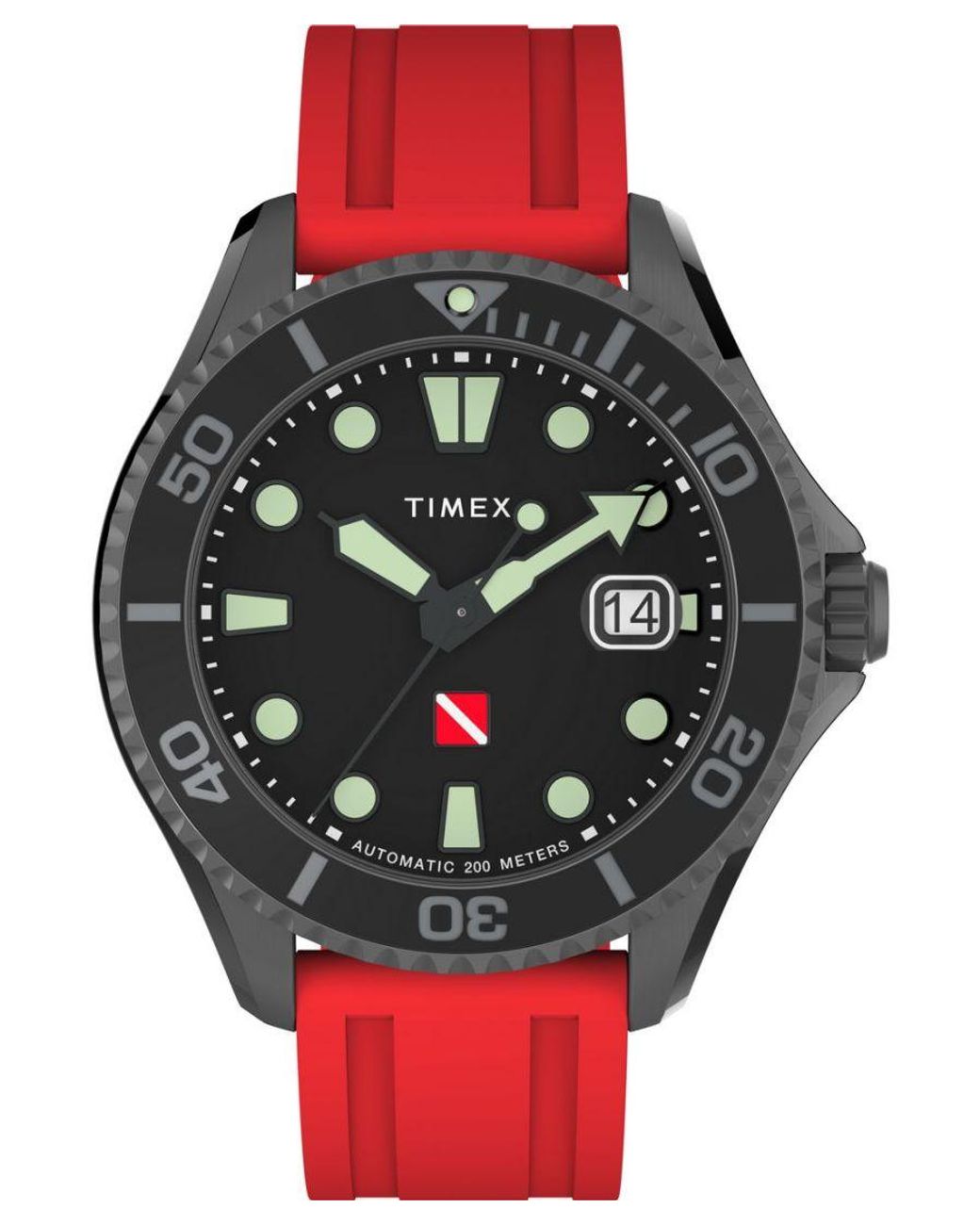 Timex Deep Water Tiburon Automatic Watch Tw2W21000 Rubber in Red for ...