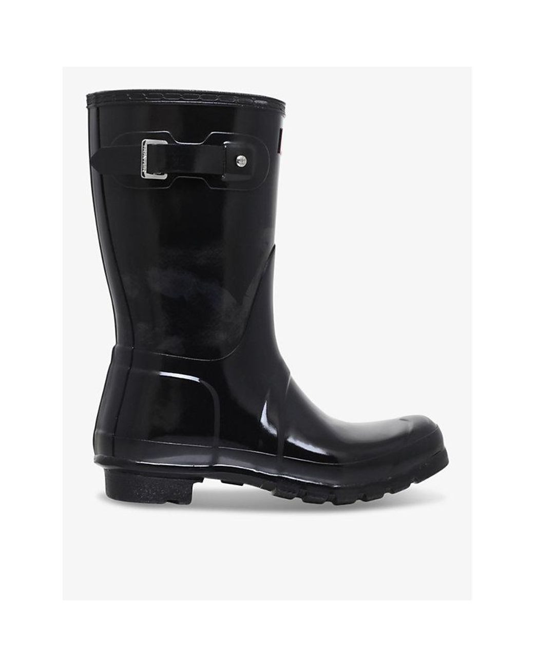 HUNTER Original Short Gloss Rubber Wellington Boots in Black | Lyst