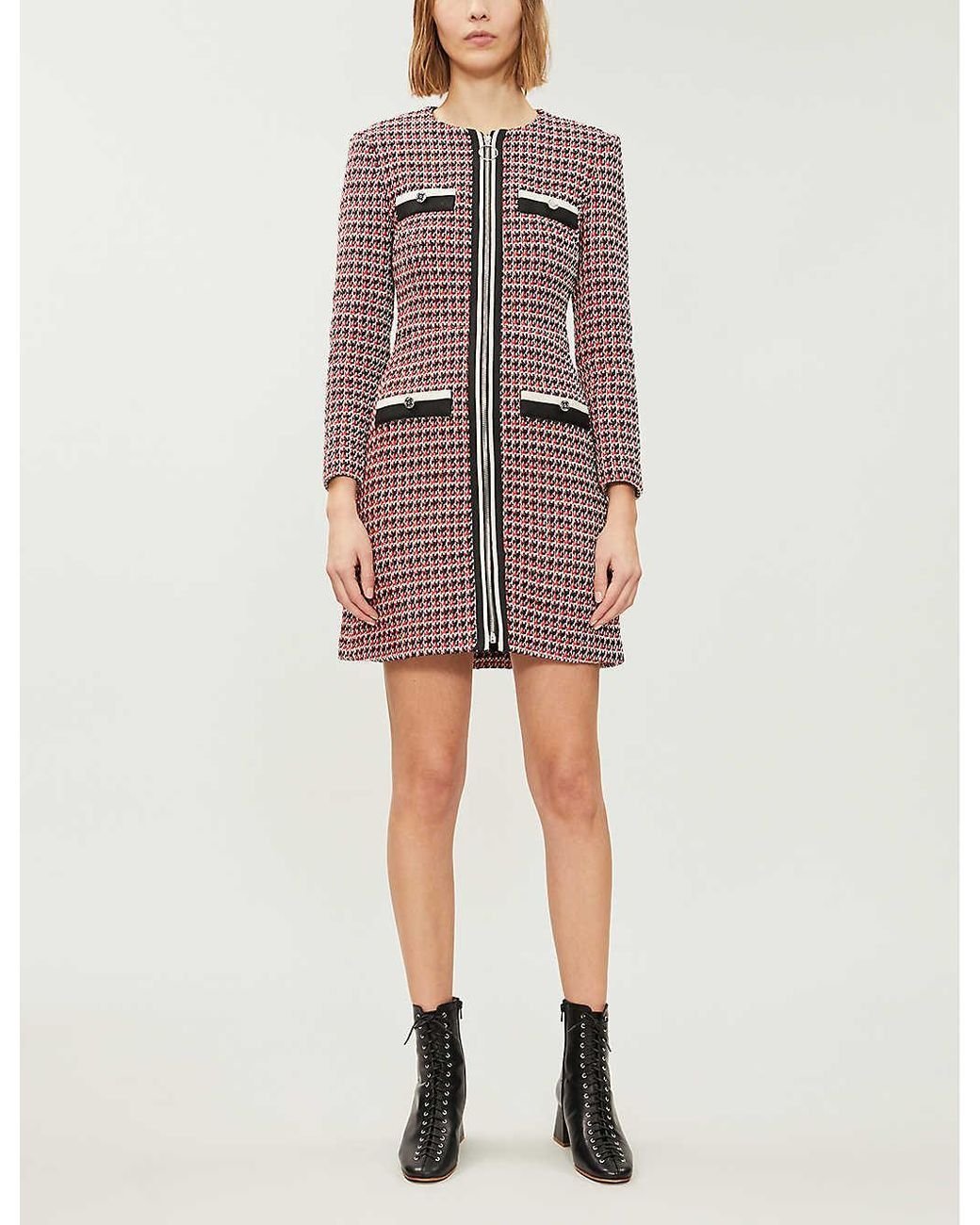 Maje Romane Tweed Mini Dress in Red | Lyst