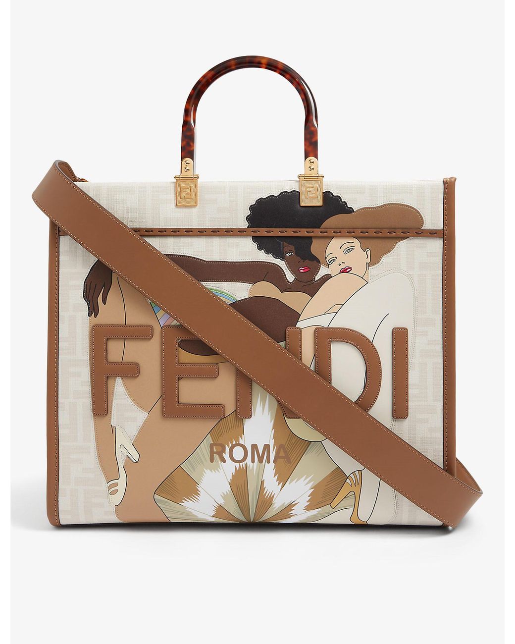 Fendi Sunshine Ladies-motif Faux-leather Tote Bag in Brown | Lyst