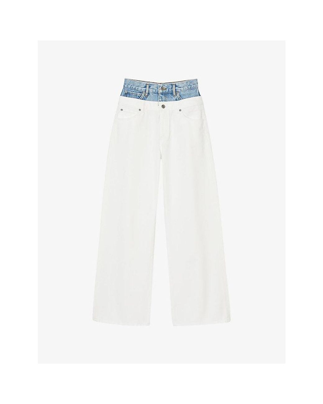 Sandro Two-tone Double-waist Straight-leg Denim Jeans in White | Lyst