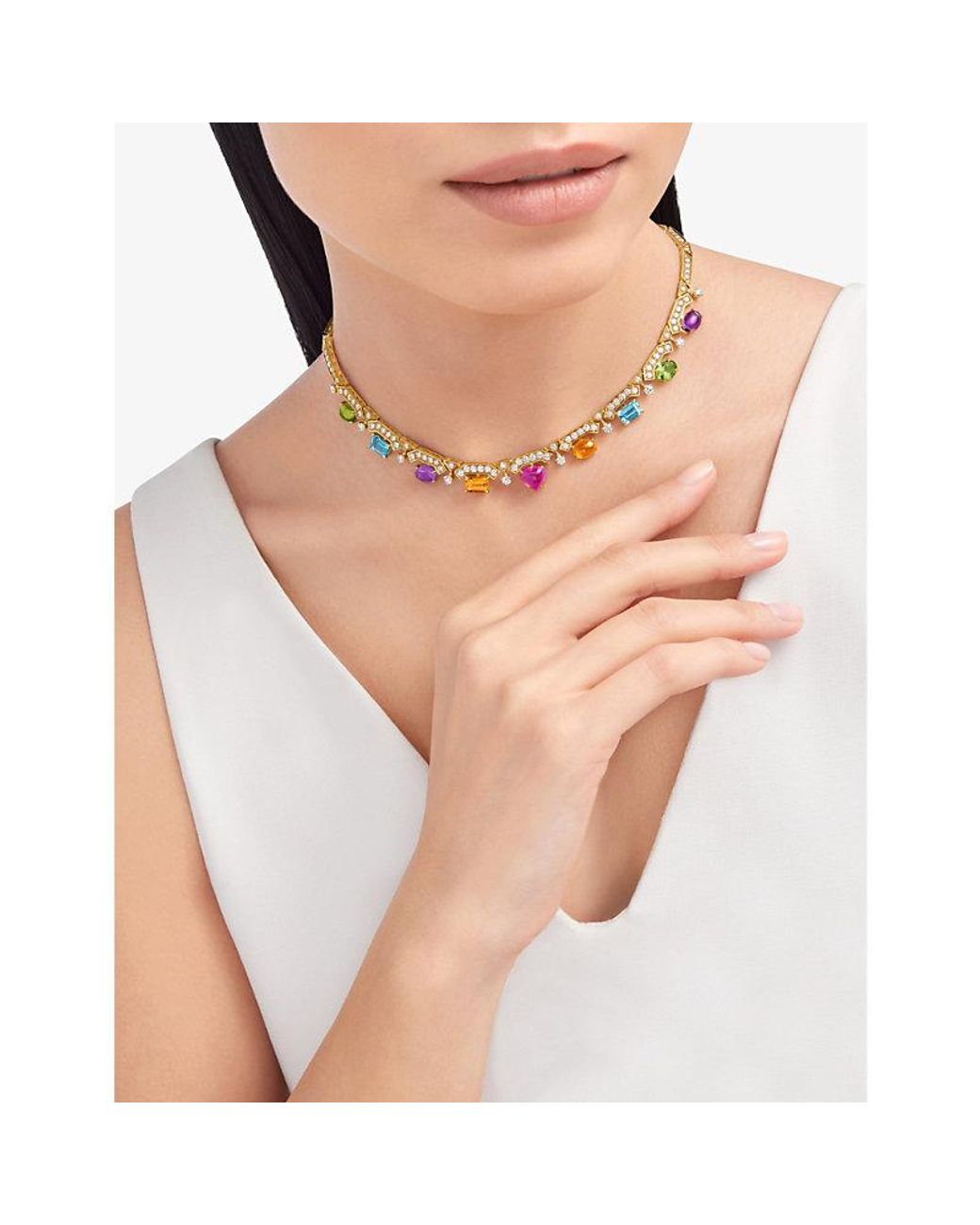 BVLGARI Allegra 18Ct 6.66Ct Brilliant Cut Diamond And Mixed Gemstone Necklace in Metallic Lyst UK