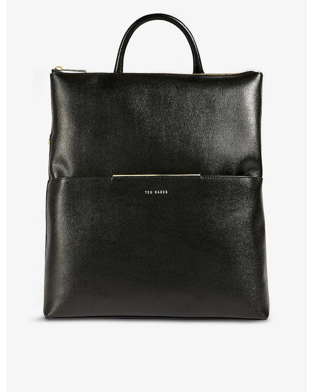 Ted Baker Womens Black Kryshia Branded Saffiano Leather Backpack 1 Size ...