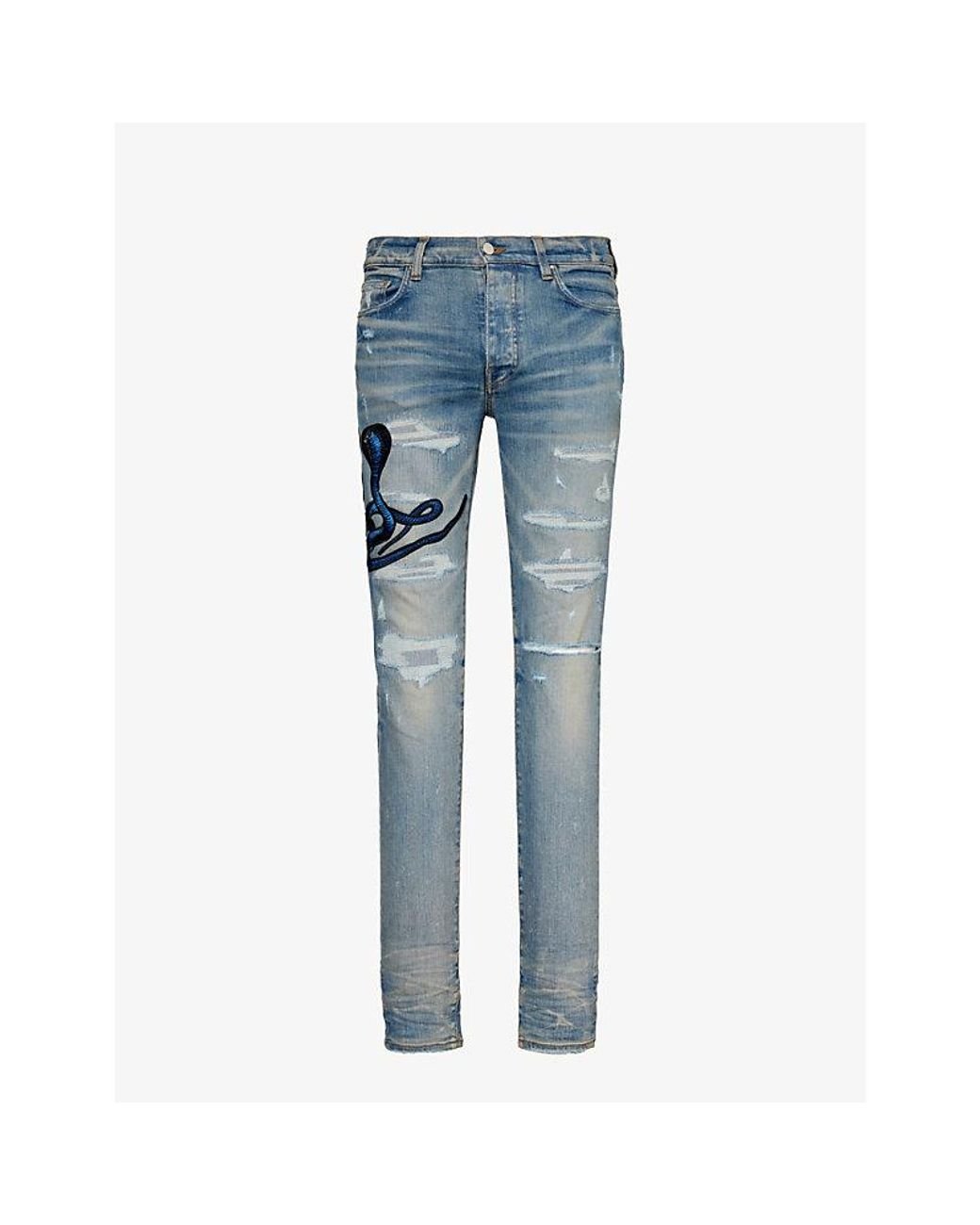 Amiri Clay Snake-Patch Slim-Fit Tapered Stretch-Denim Jeans in Blue for ...