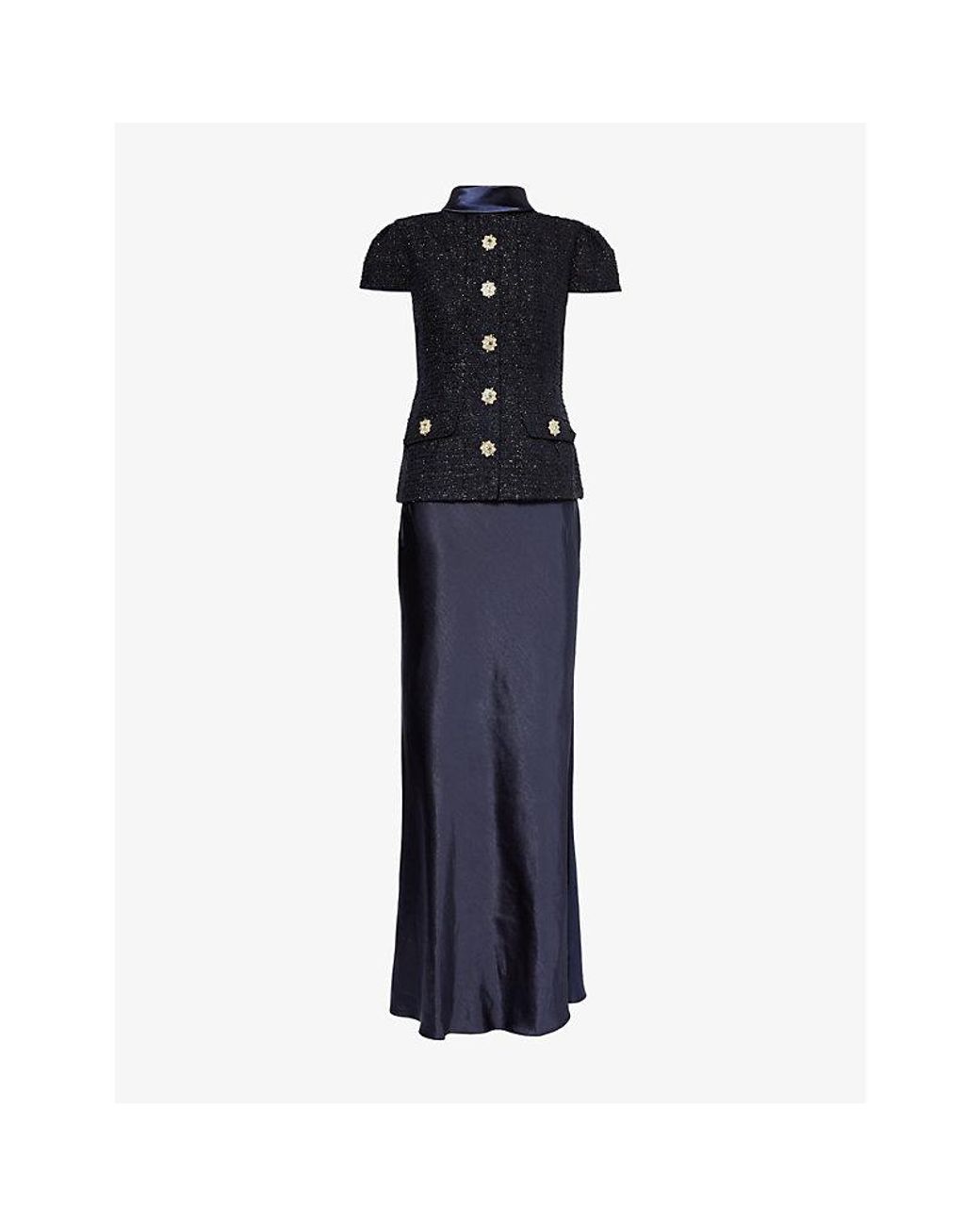 Self-Portrait Embellished Metallic Boucle Maxi Dress in Blue | Lyst