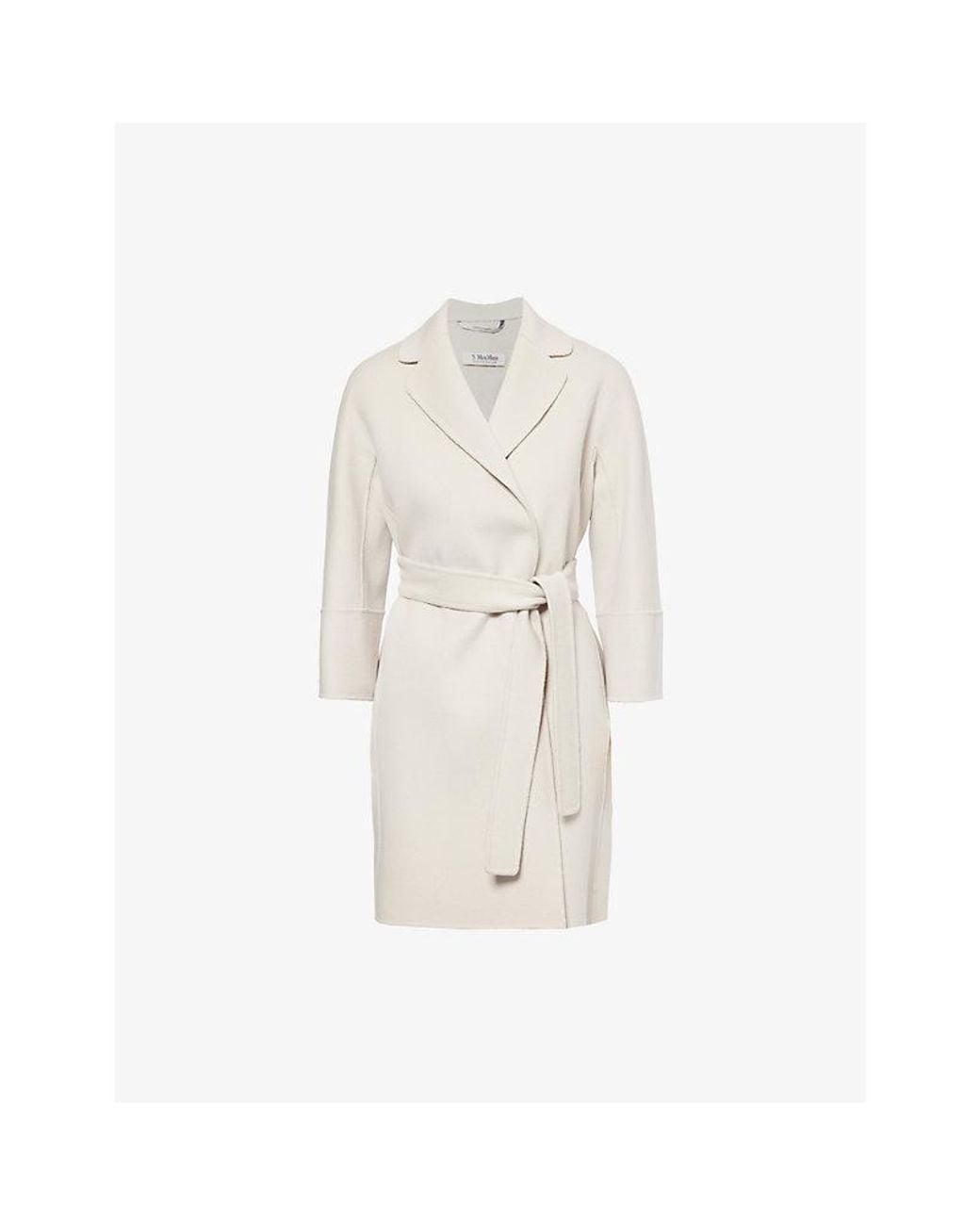 Max Mara Arona Belted Relaxed-Fit Wool Coat in White | Lyst