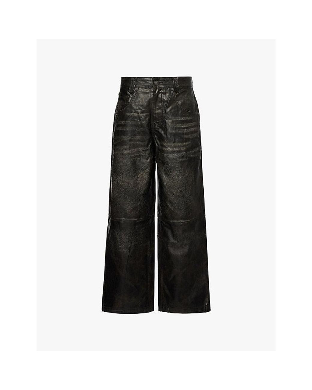 Jaded London Ash Distressed Wide-Leg Faux Leather Trousers in Black | Lyst