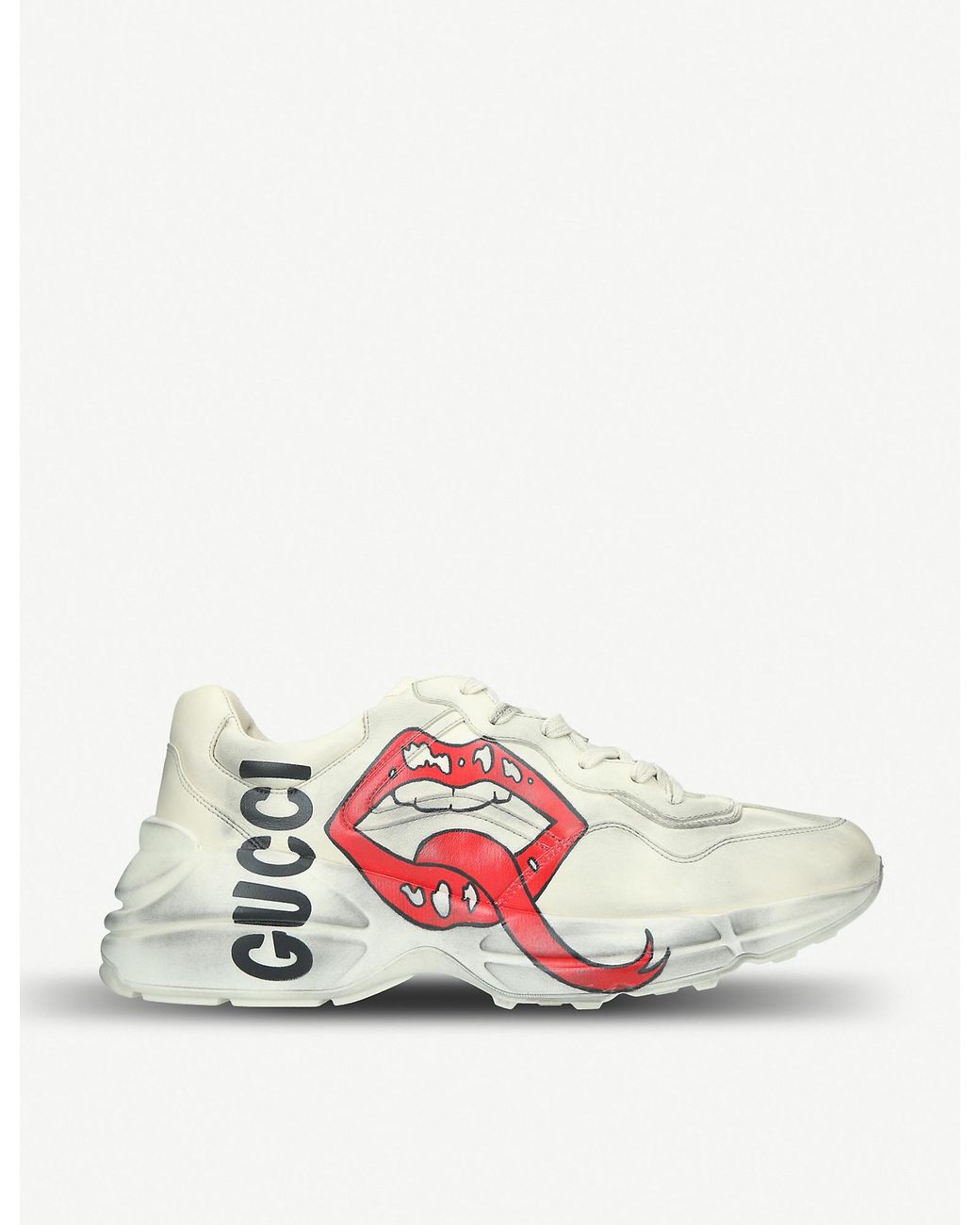 Gucci Rhyton Leather Sneakers With Maxi Mouth in White for Men | Lyst