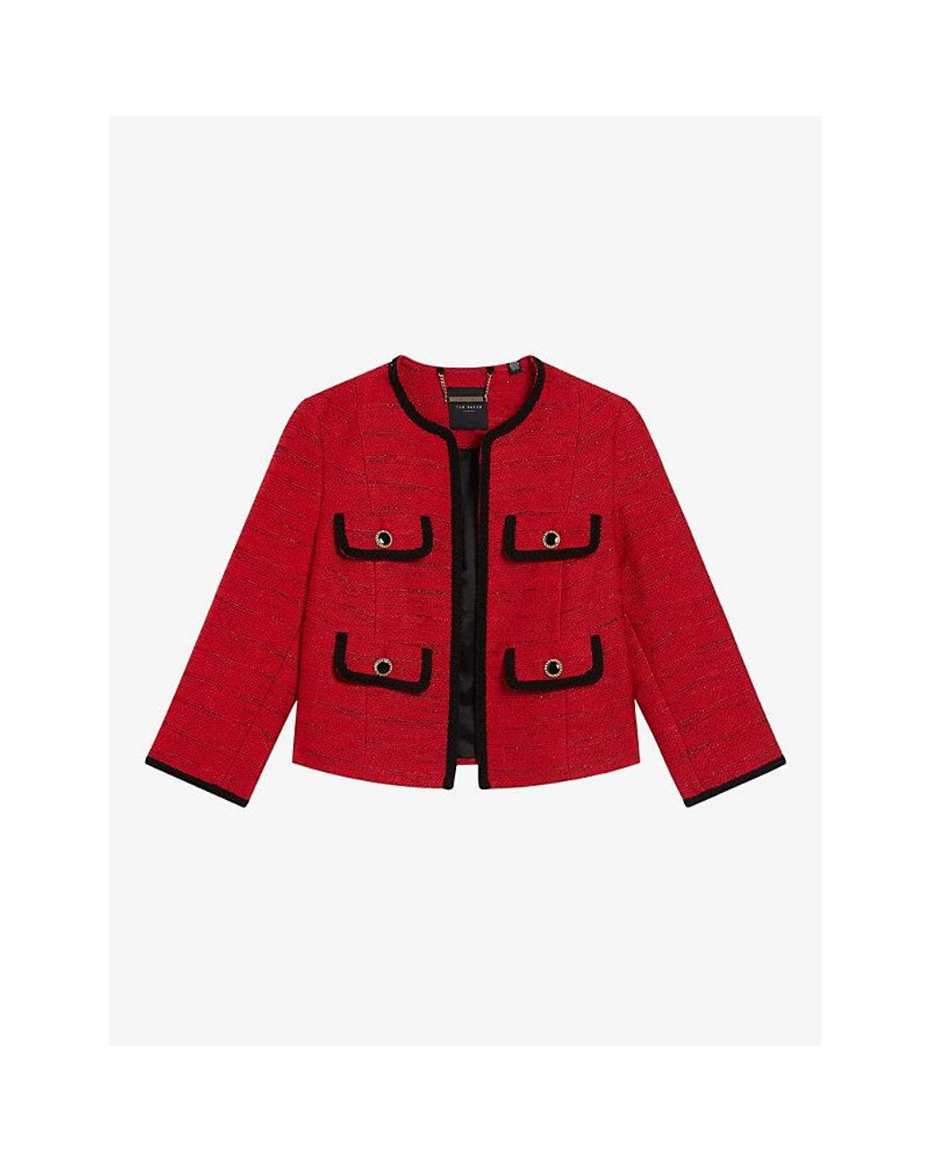 Ted Baker Olivan Open-front Textu Boucle Jacket in Red | Lyst
