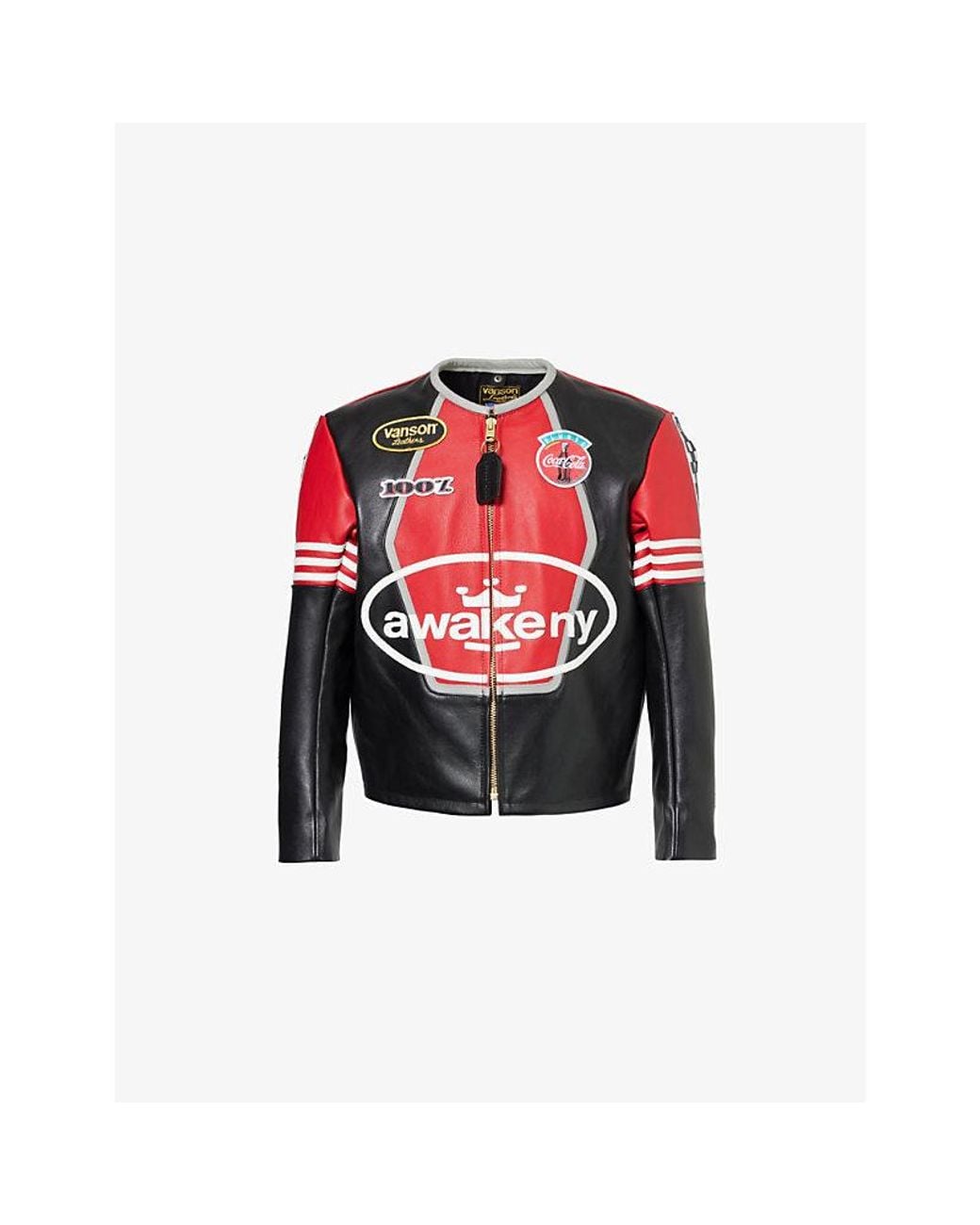 AWAKE NY X Coca-Cola Vanson Patches Regular-Fit Leather Jacket in Red ...